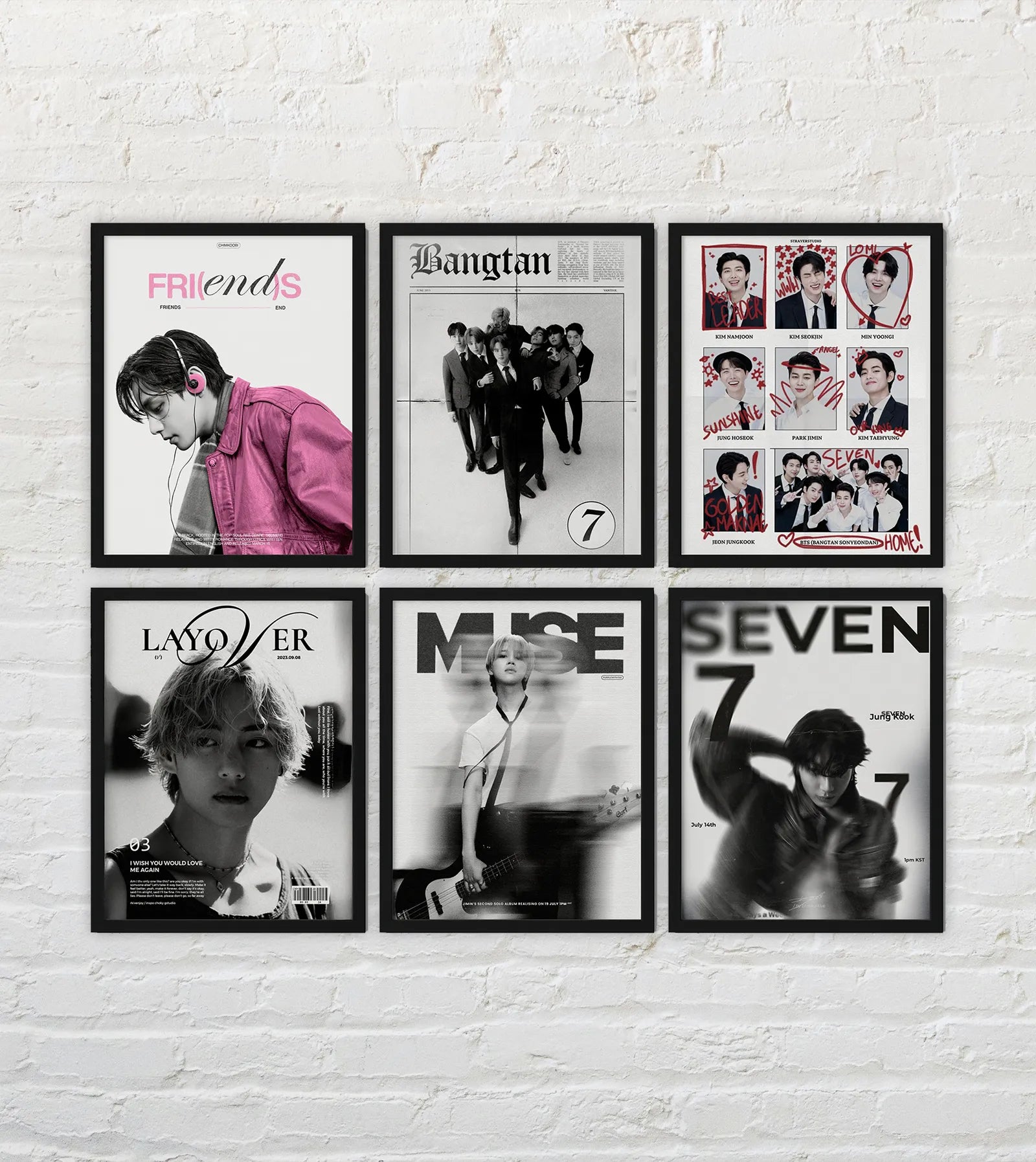 Pack of 6 - BTS Frames | K-pop | Fan Art – Wallgasm